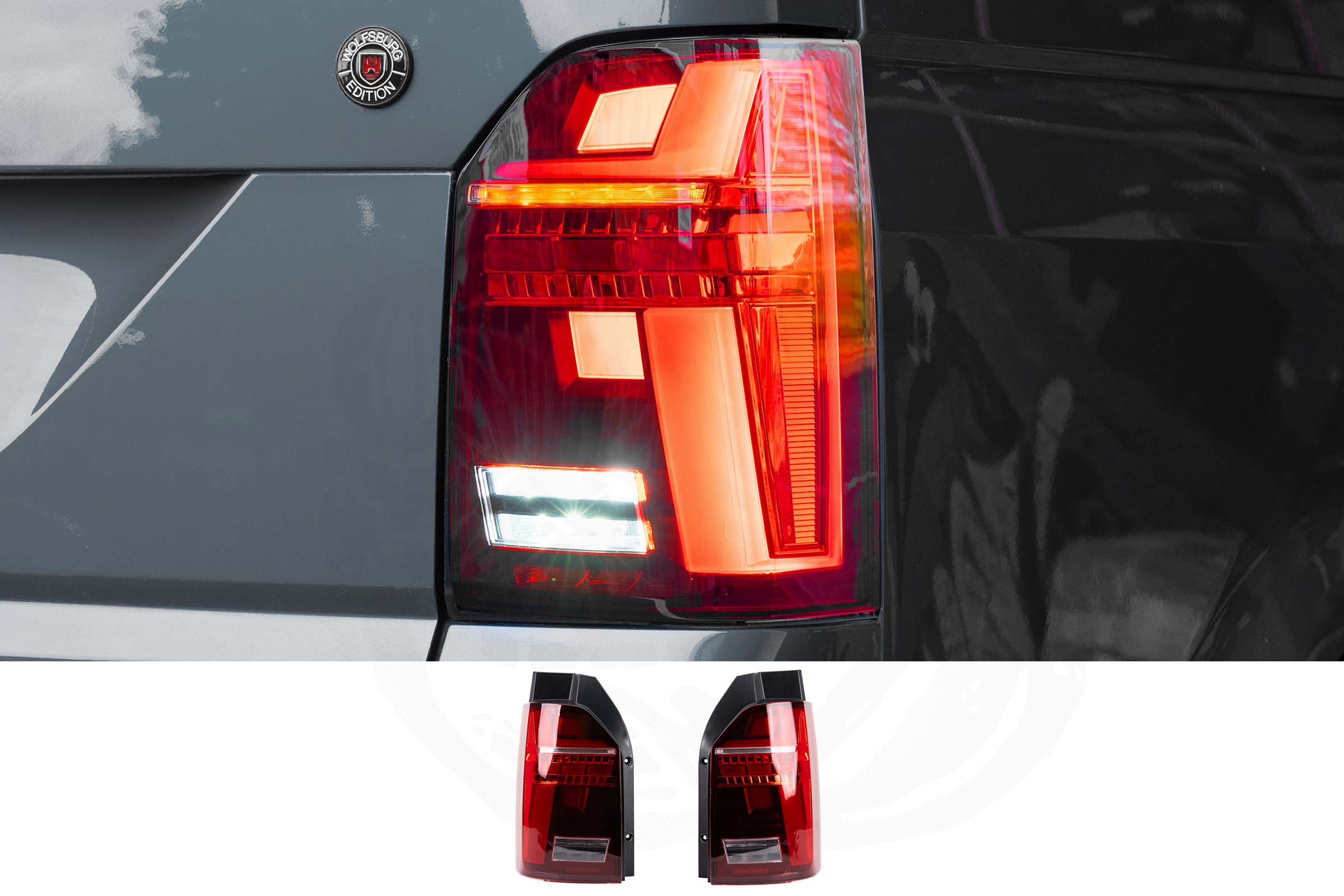 VW T6 Red & Clear LED Rear Lights With Dynamic Indicator