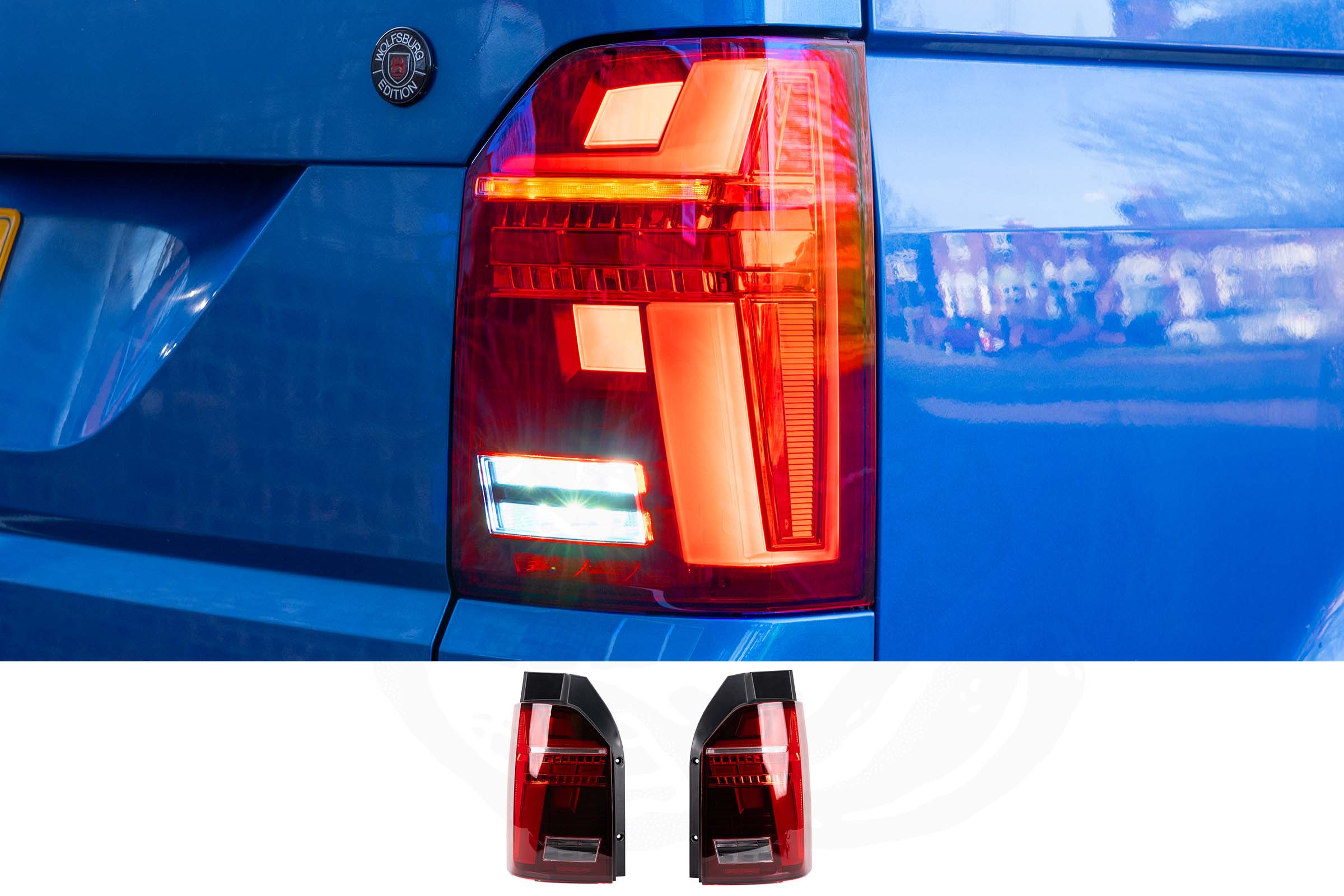 VW T6.1 Red & Clear LED Rear Lights With Dynamic Indicator